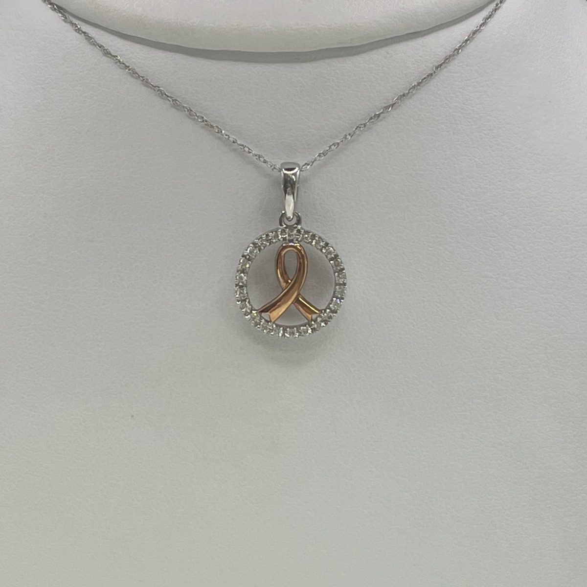 Diamond and Gold Breast Cancer Awareness Necklace | Solid Gold Jewelers