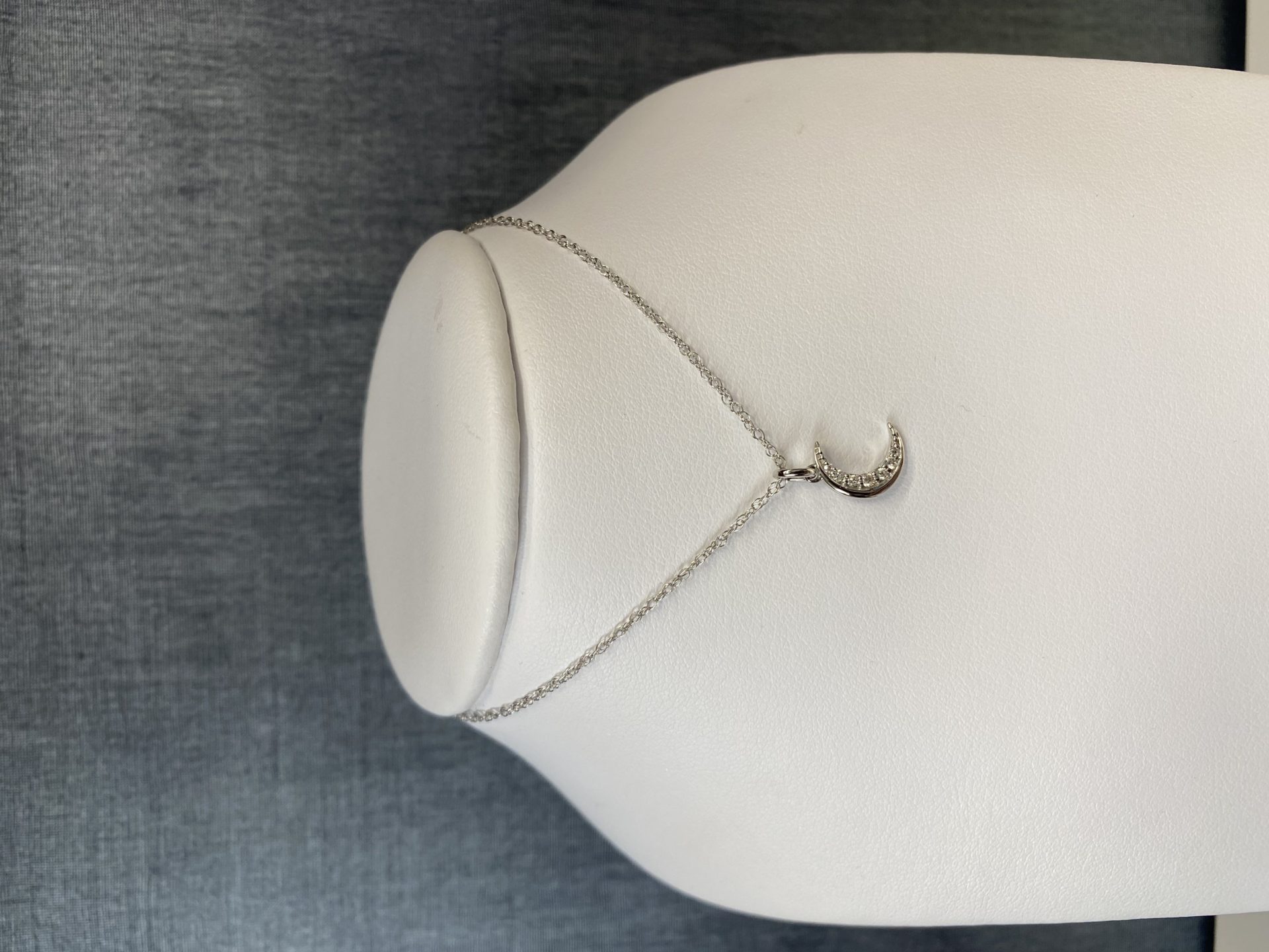 Graduated Diamond Moon Necklace in White Gold | Solid Gold Jewelers
